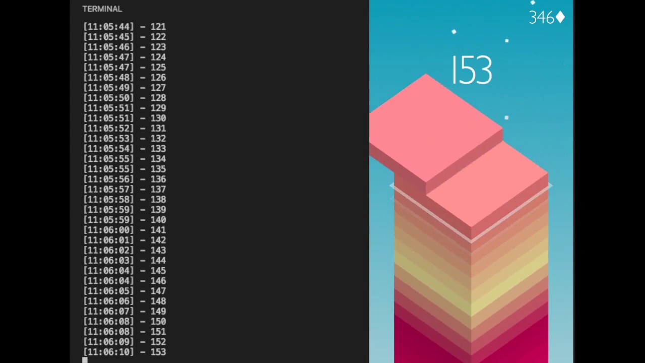 Timelapse of automated script to play the game Stack for Android (2x ...