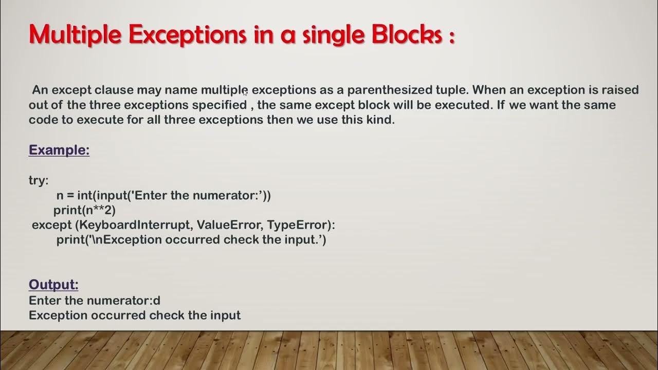 Exception Clause with No Exception || Multiple Exceptions || User defined Exceptions - YouTube
