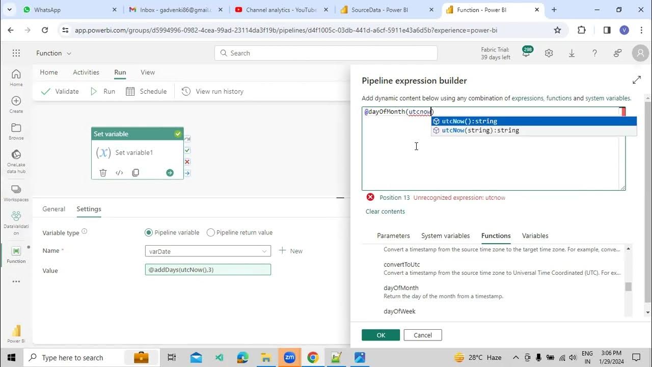 Understand about Date Functions Part 1 using Data Pipelines in Microsoft Fabric in Telugu - YouTube