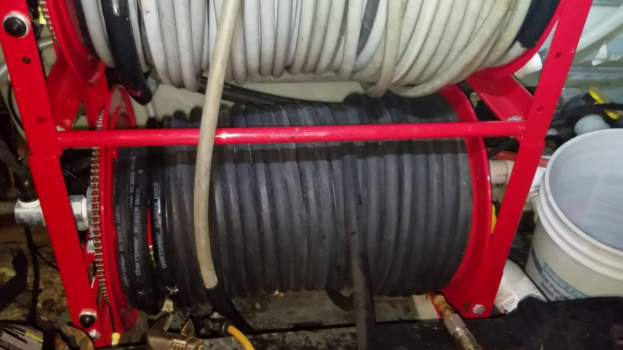 22" Summit electric hose reel holding 700 ft of 3/8" hose - YouTube