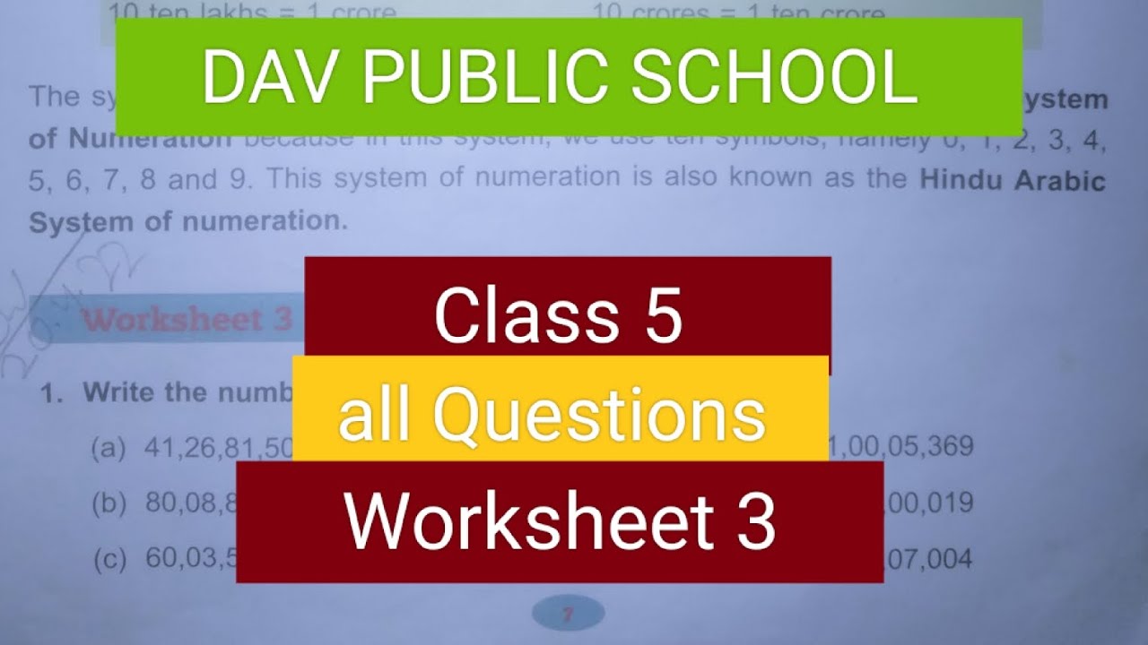 Dav Class 5 Maths Chapter 1 Worksheet 3 Youtube