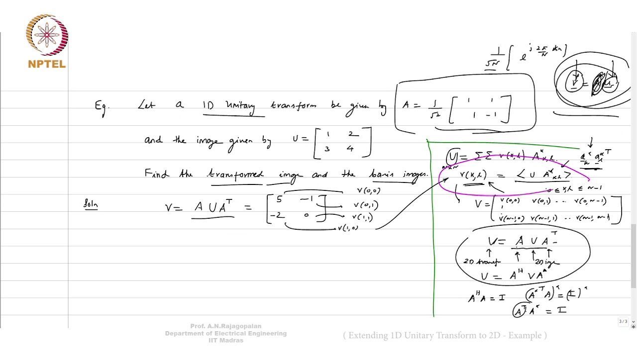 Lec 40 - Extending 1D Unitary Transform to 2D - Example - YouTube