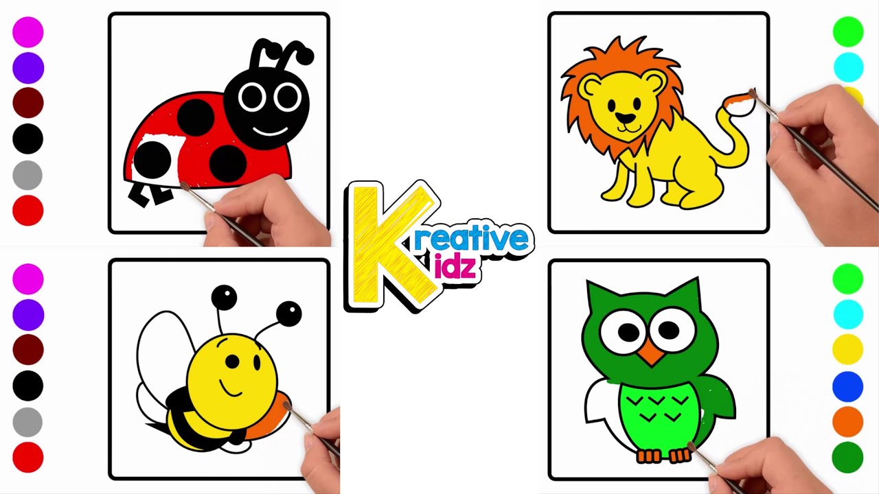 How to Draw and Color Animals for Kids | Animals Coloring Book and Page ...