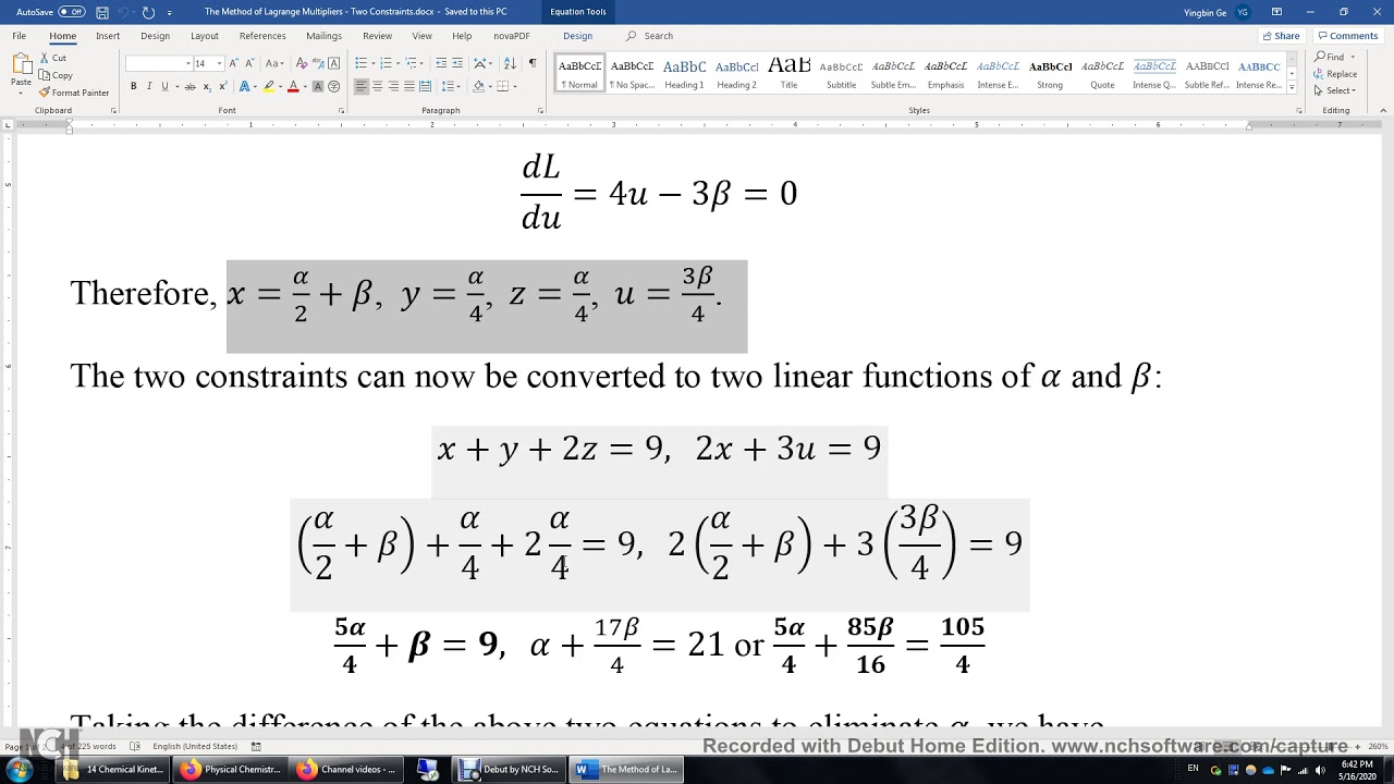 The Method Of Lagrange Multipliers Two Constraints Youtube