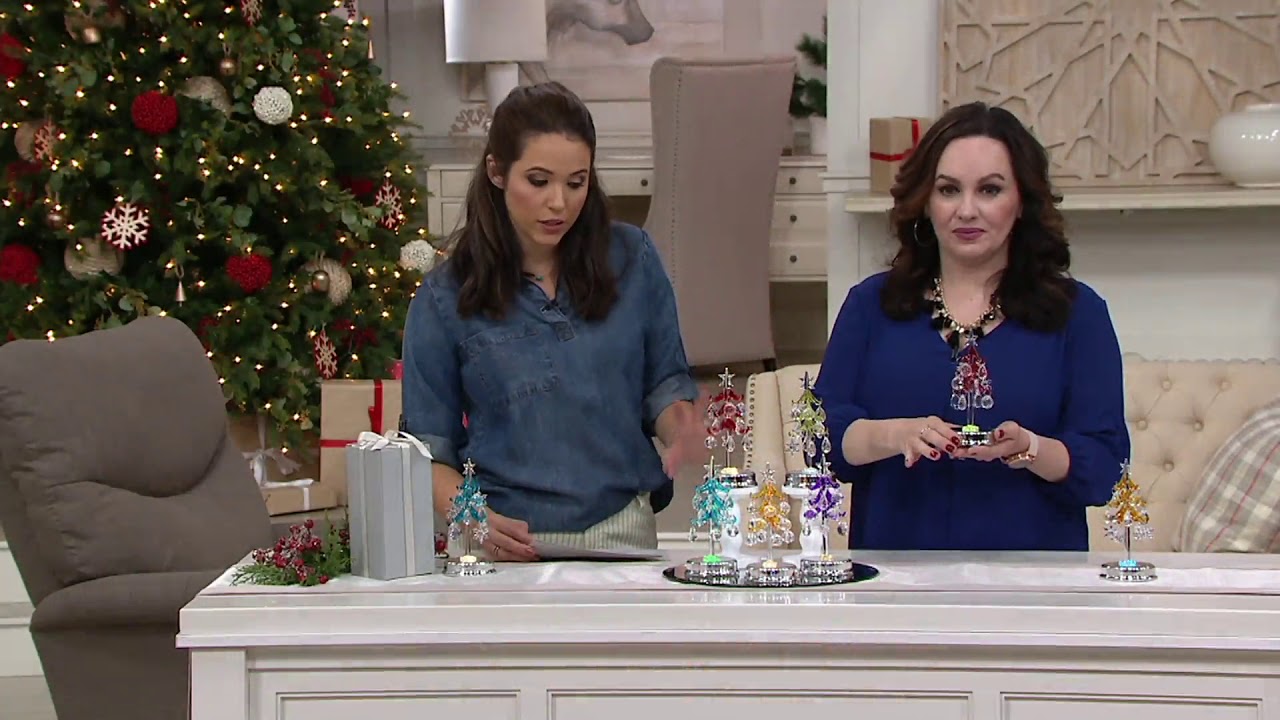 Set of 5 Lit Colored Glass Trees with Ornaments and Gift Boxes on QVC ...