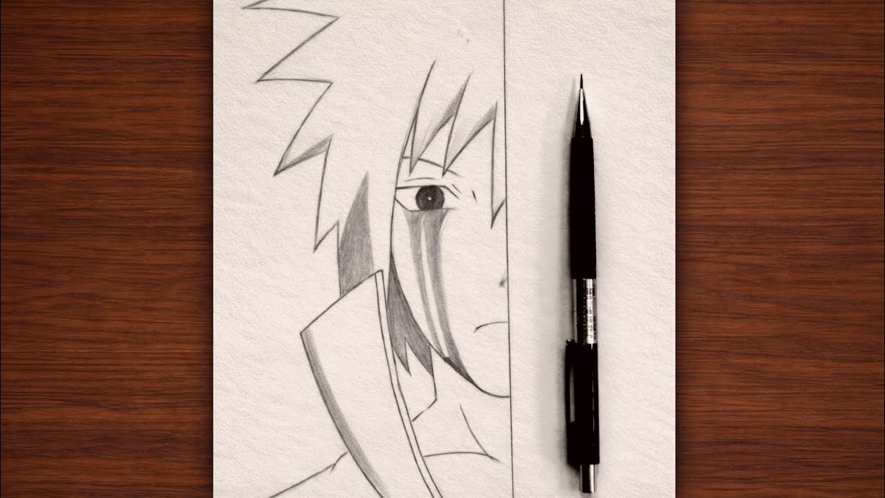 How to draw Sasuke | Sasuke half face step by step easy tutorial - YouTube