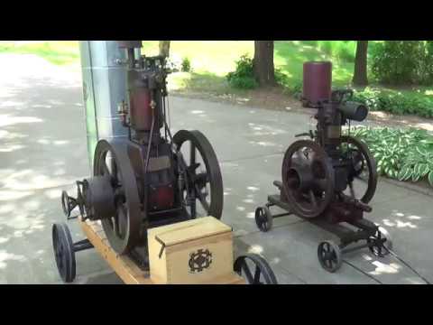 Two all original vertical hit & miss gas engines... - YouTube