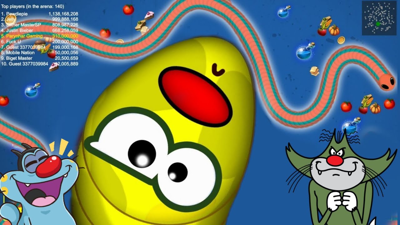 Highest Score New Record in Worms zone.io Slitherio oggy Saamp Shin ...