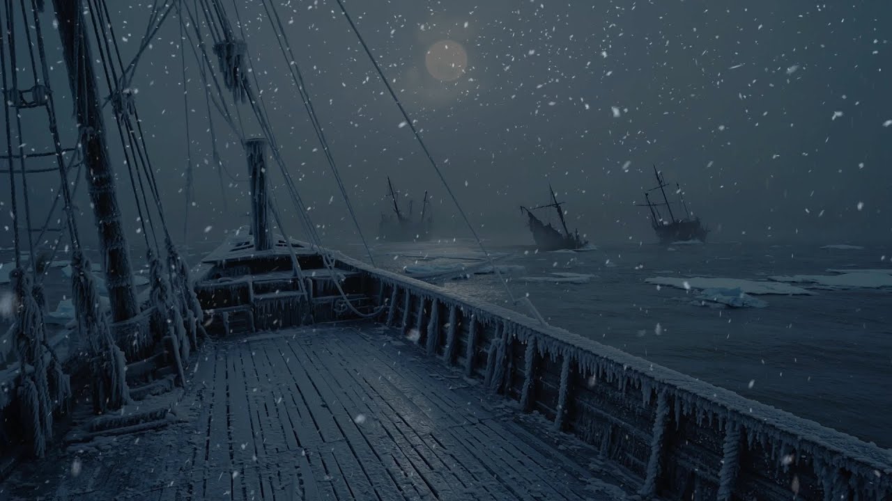 Frozen Ghost Fleet ⚓🧊 Arctic Blizzard Ambience | Icy Wind & Creaking ...
