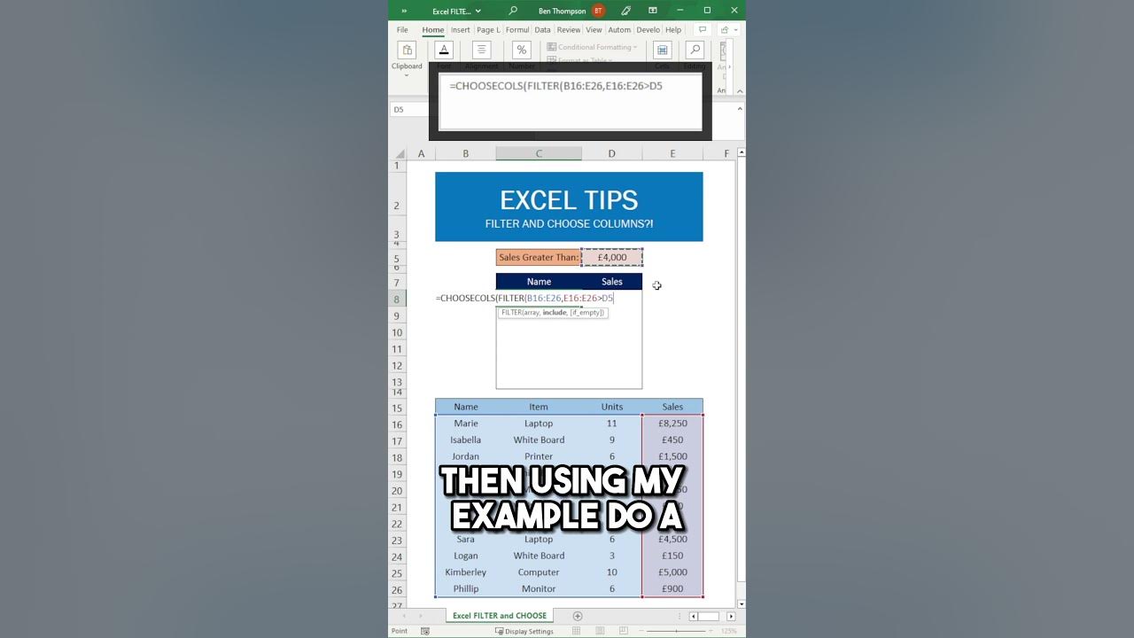 How to Use CHOOSECOLS with FILTER in Excel #shorts - YouTube