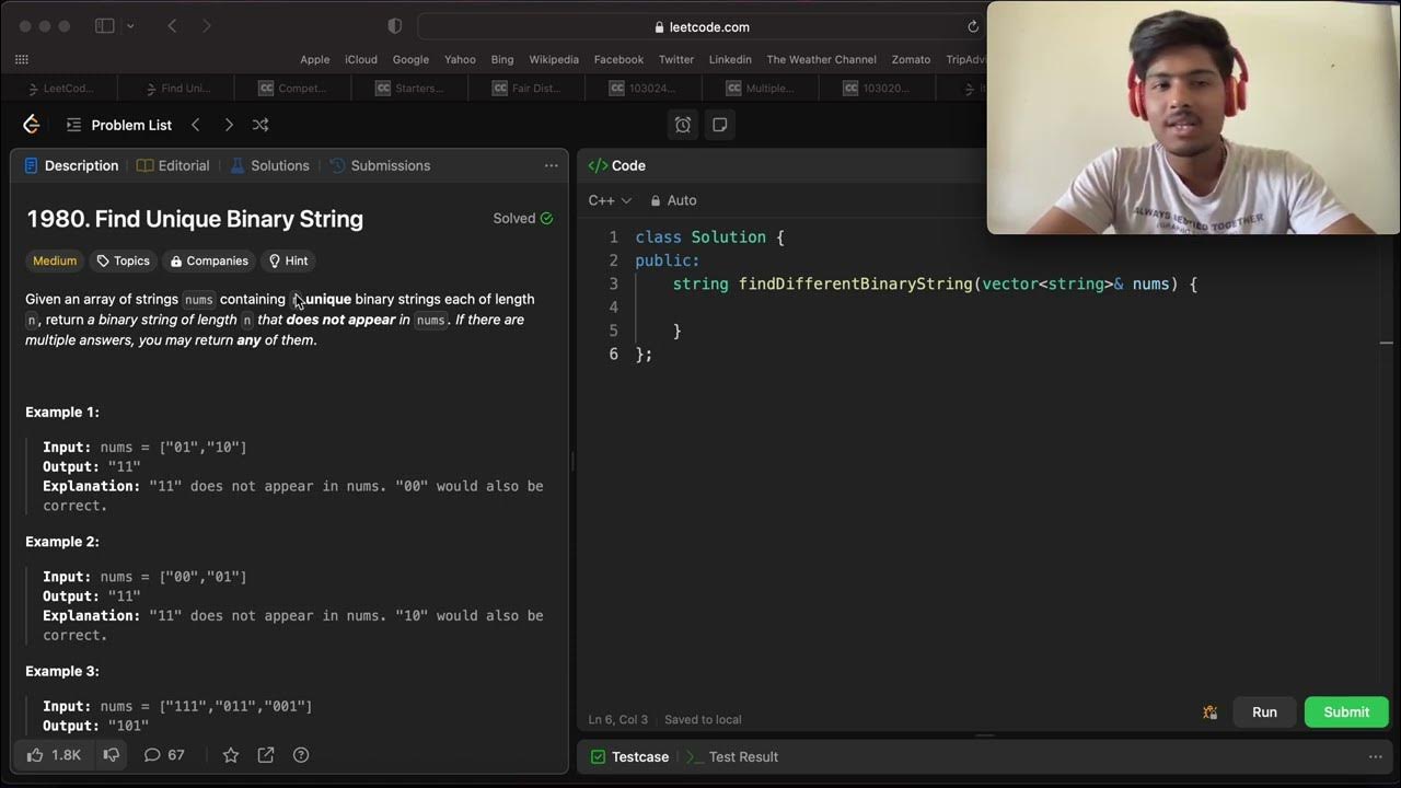 Find Unique Binary String Leetcode 1980 Youtube
