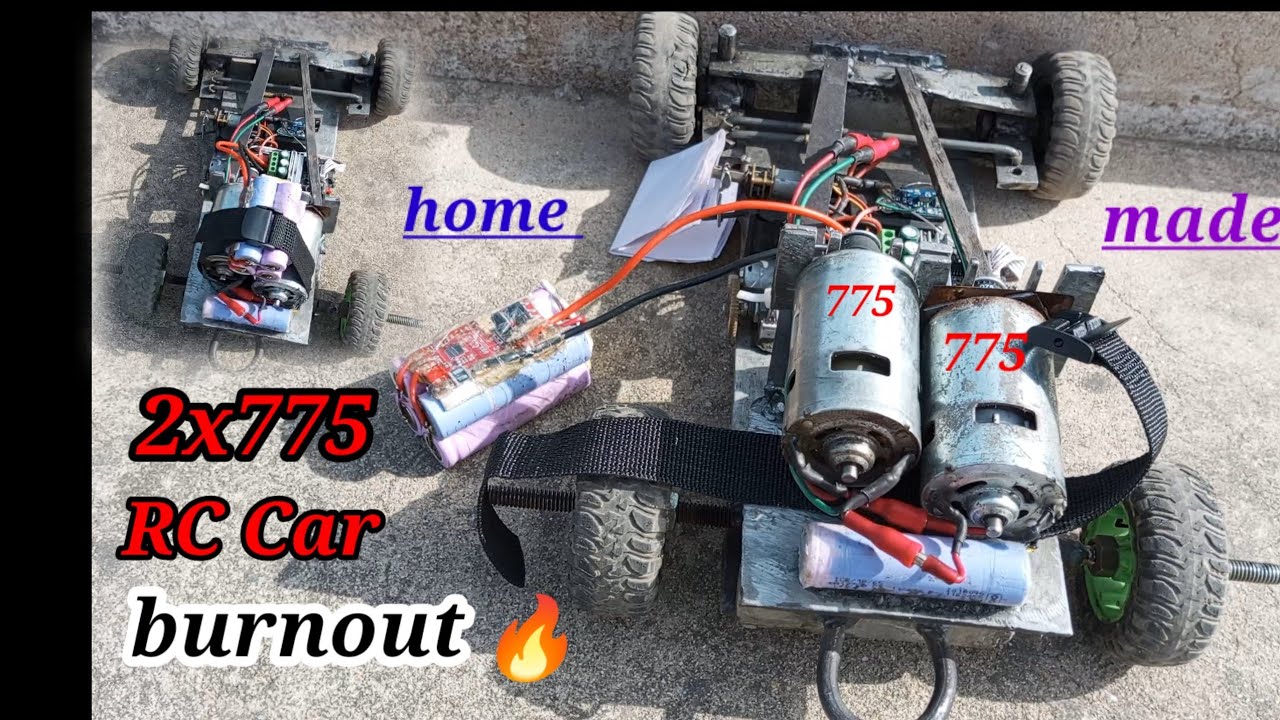 rc car burnout test | 775 dc motor rc car burnout || home made rc car ...