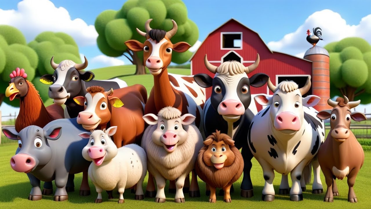 Cartoon Animal Sounds Compilation: Cow, Dog, Chicken, Cow, Pig, Rhino ...