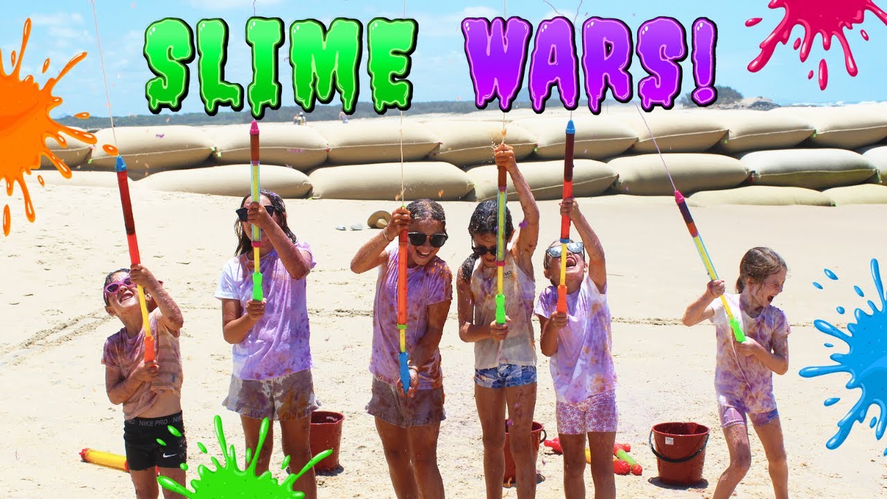 How to have a Slime Color War with Slime Blasters & Slime Filled Water ...
