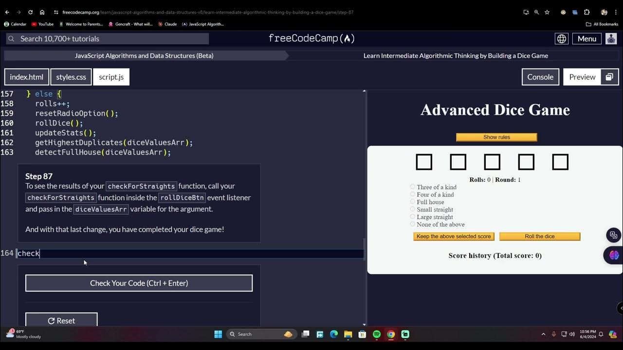 Algorithmic Thinking Dice Game 87 - YouTube