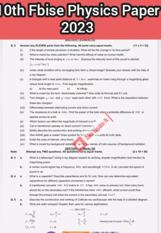 10th Class Fbise Physics Paper 2023 federal board - YouTube
