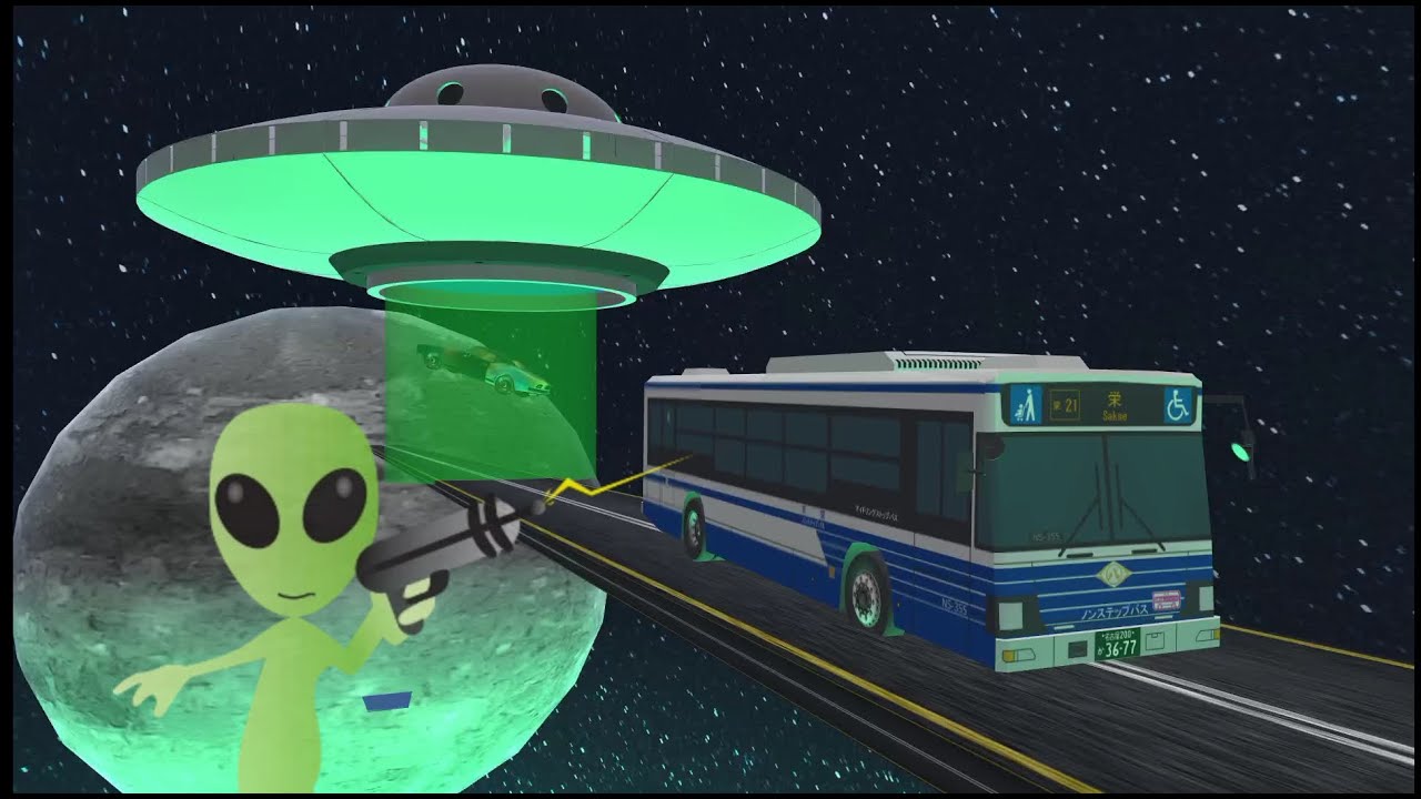 Mobil bus, di kejar ufo, bermain dengan mobil bus, truk mainan, bus ...