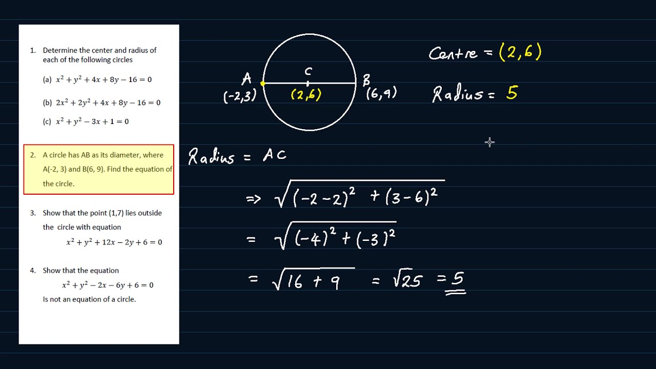 AS Maths: Equation of a circle (Worked Examples 2) - YouTube