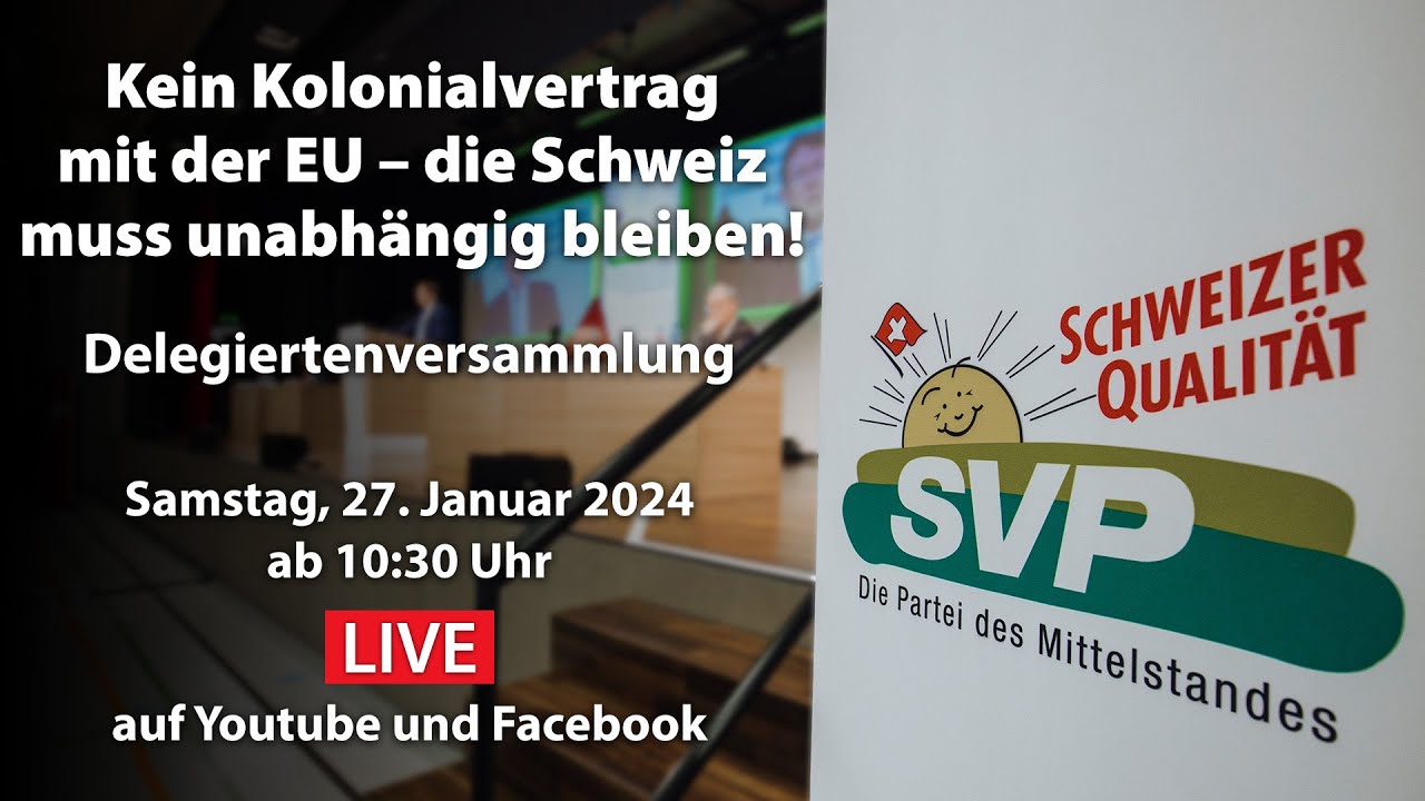 Delegiertenversammlung der SVP Schweiz vom 27.01.2024 in Bürglen UR - YouTube