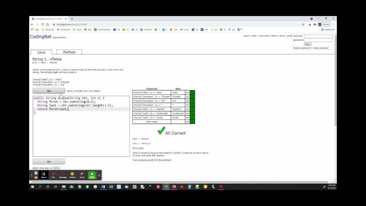 Day12 CodingBat 3 more String 1 problems (middleTwo, nTwice, middleThree) - YouTube