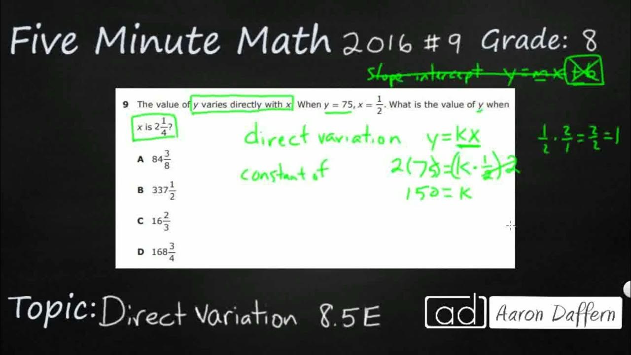 8th Grade STAAR Practice Direct Variation (8.5E - #1) - YouTube