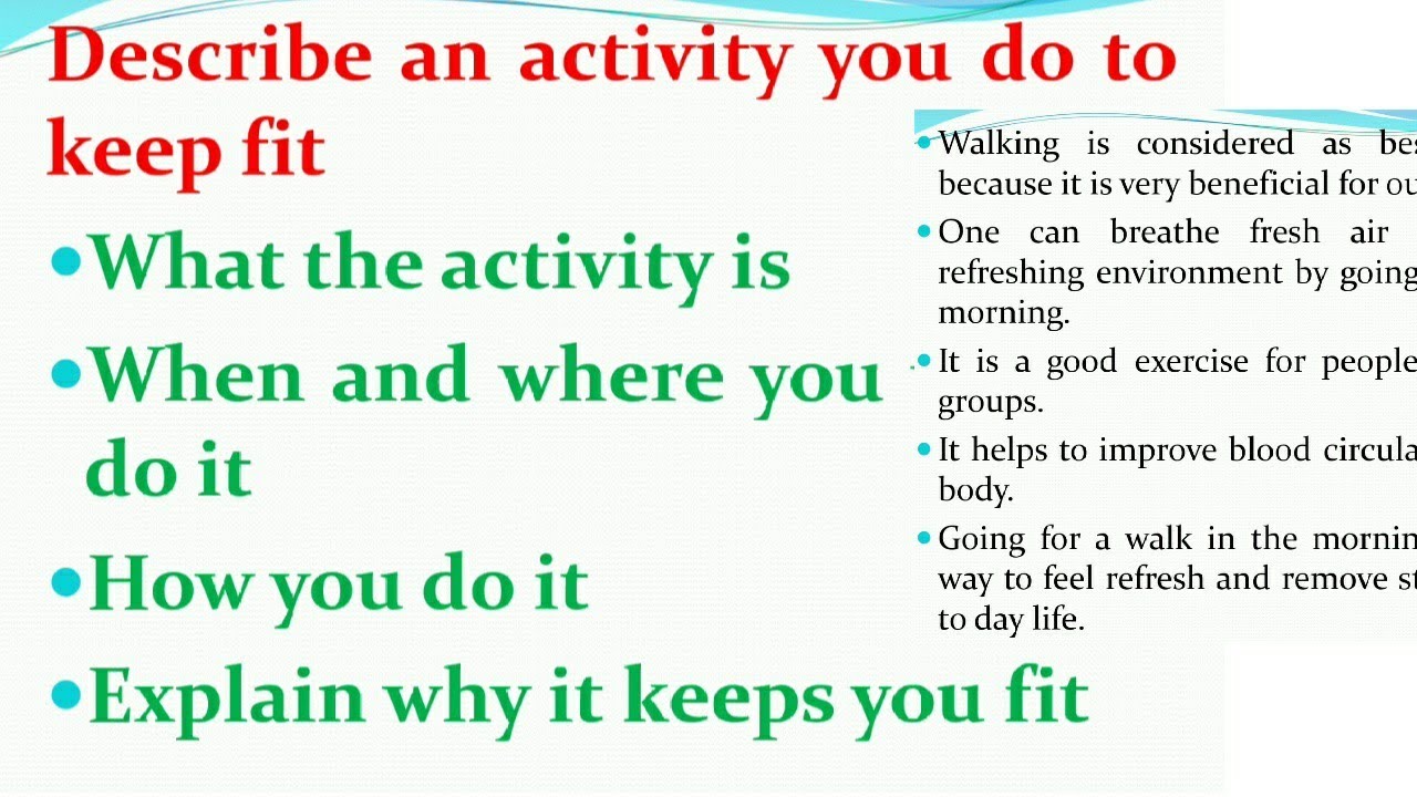 IELTS SPEAKING: describe an activity you do to keep fit - YouTube
