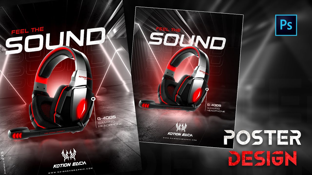 Gaming headphone poster design in Photoshop cc | Tutorial - YouTube
