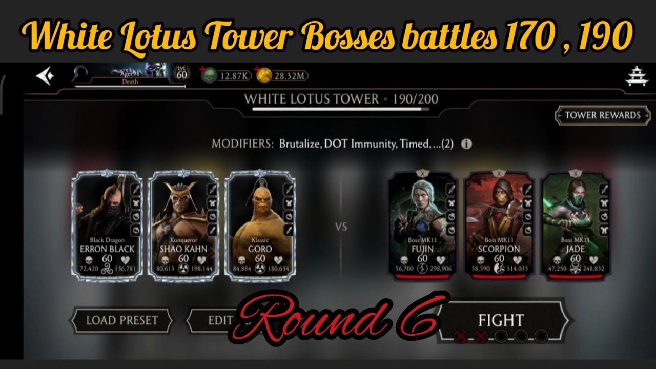 white lotus tower bosses battles 170 , 190 + rewards - YouTube