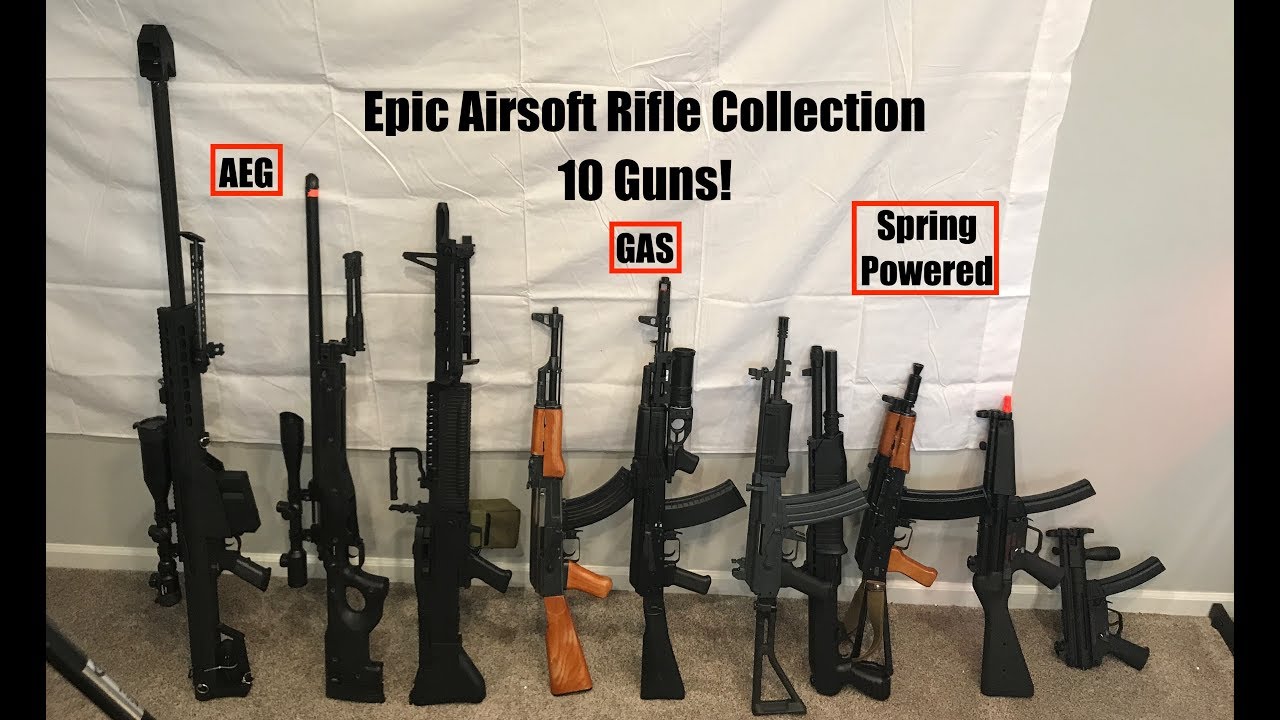 Airsoft Rifle collection! AEG, Gas, Spring Powered guns - YouTube