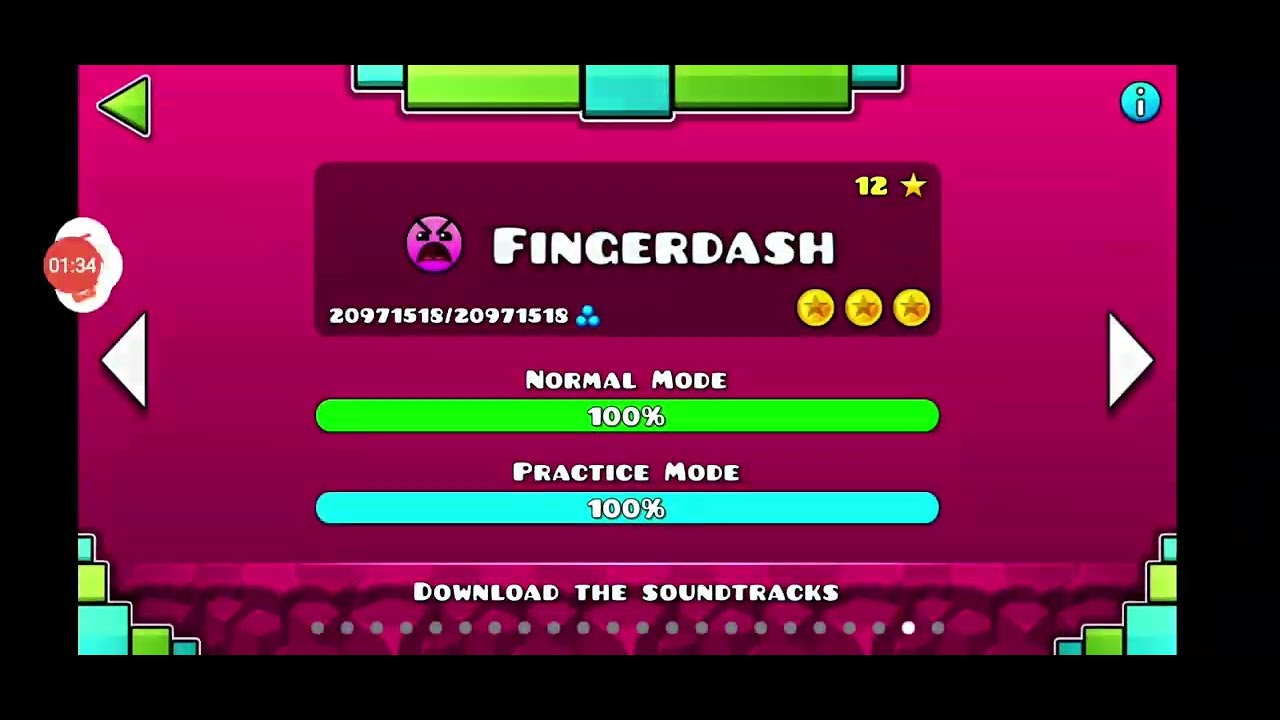 Geometry Dash Full - Fingerdash 100% 12 stars All 3 Coins!! - YouTube