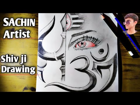 How to Draw Lord Shiva Half face and Half trishul Drawing / Easy Shiv ...