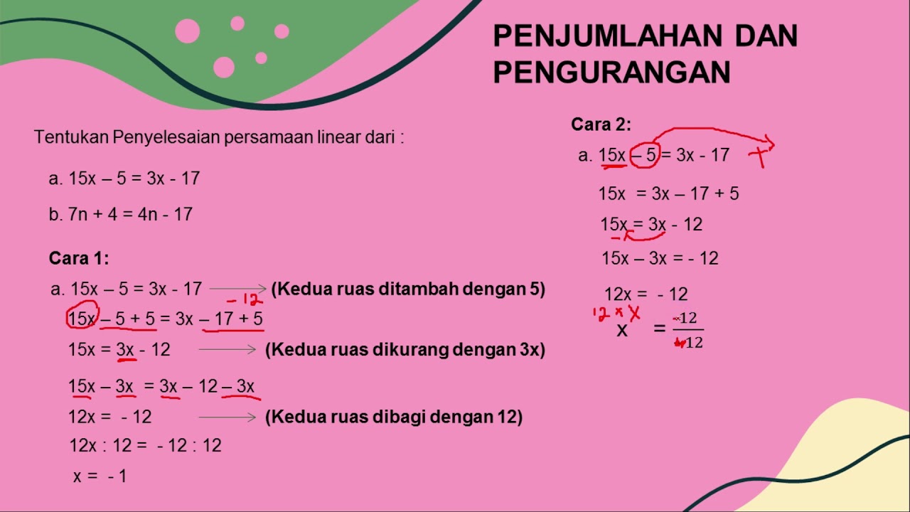 Contoh Soal Persamaan Linear Satu variabel (PLSV) menggunakan ...