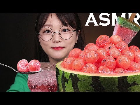 ASMR WATERMELON POPPING BOBA ICE FLAKE🍉 EATING SOUNDS MUKBANG