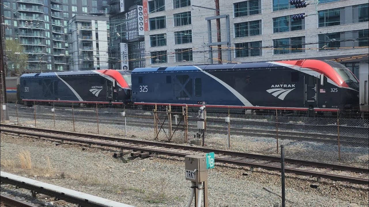Amtrak ALC-42 locomotives 321 and 325 arrive into DC on Capitol Limited ...