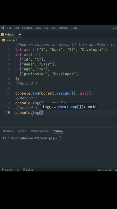 How to convert an Array [] into Object {} in javascript #javascript #coding#viral - YouTube