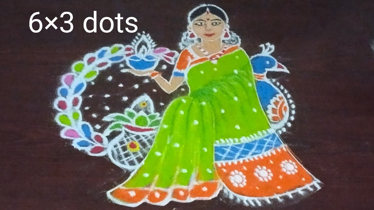 girl rangoli designs with 3×6 dots for diwali 2023/easy girl mugglu ...