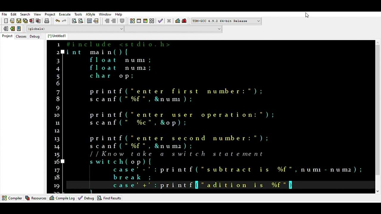 programming for make a calculator | code for calculator in C | E-Sahil Code | switch statement ...