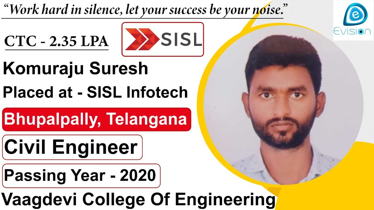 Congrats,Komuraju Suresh | Selected in SISL Infotech Pvt. Ltd.| 2.35 ...
