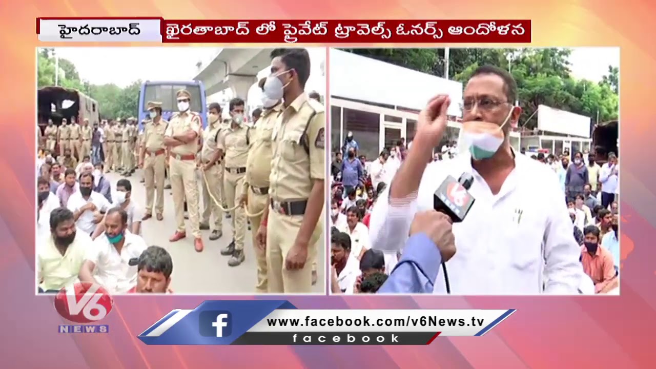 Private Tours And Travels Protest At Khairatabad RTA Office | V6 News ...