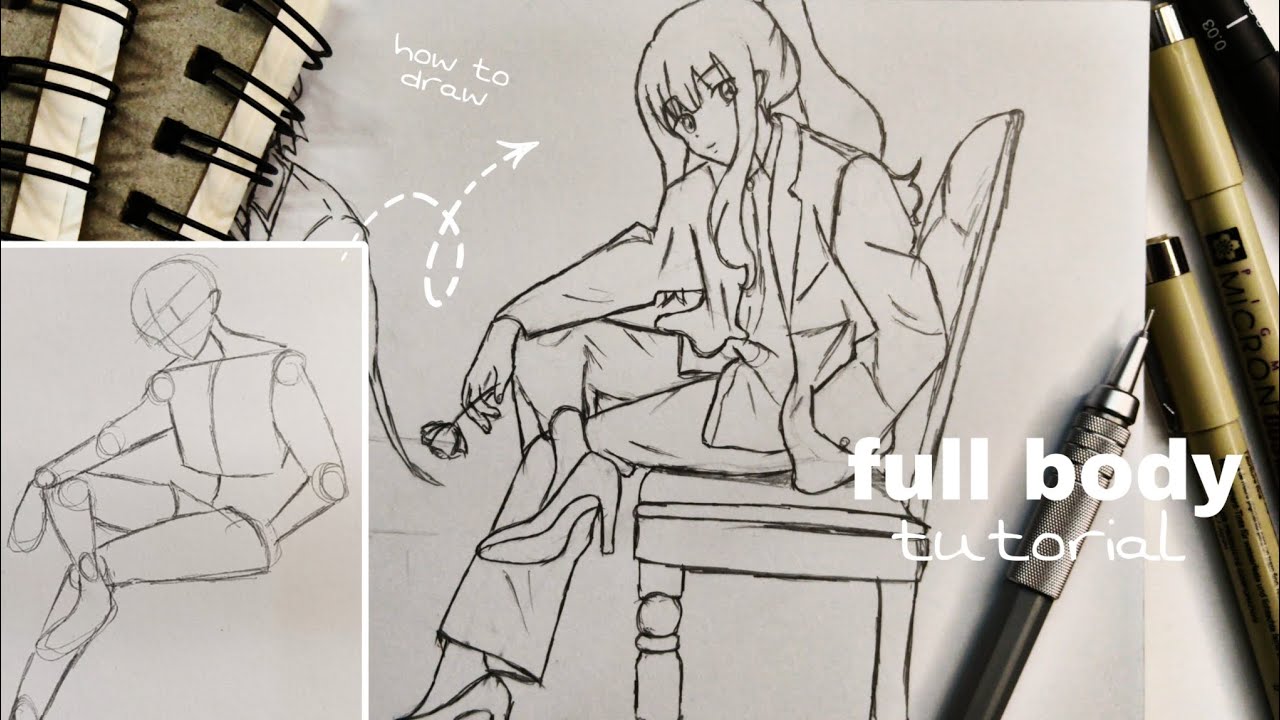 Sitting pose anime body tutorial | how to draw anime full body easy ...