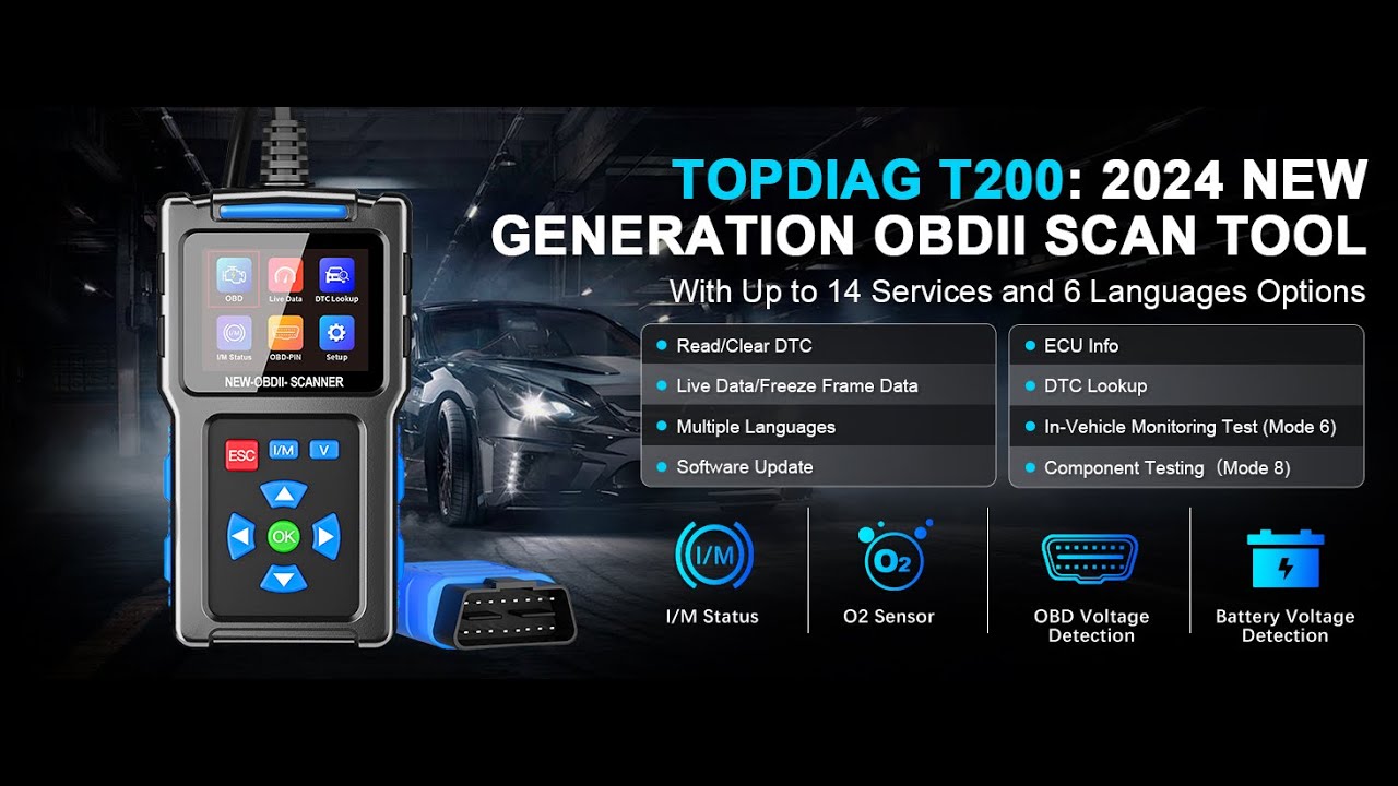 TopDiag T200 OBD2 Scanner I/M Status Code Reader Mode 6 Mode 8 Scan ...