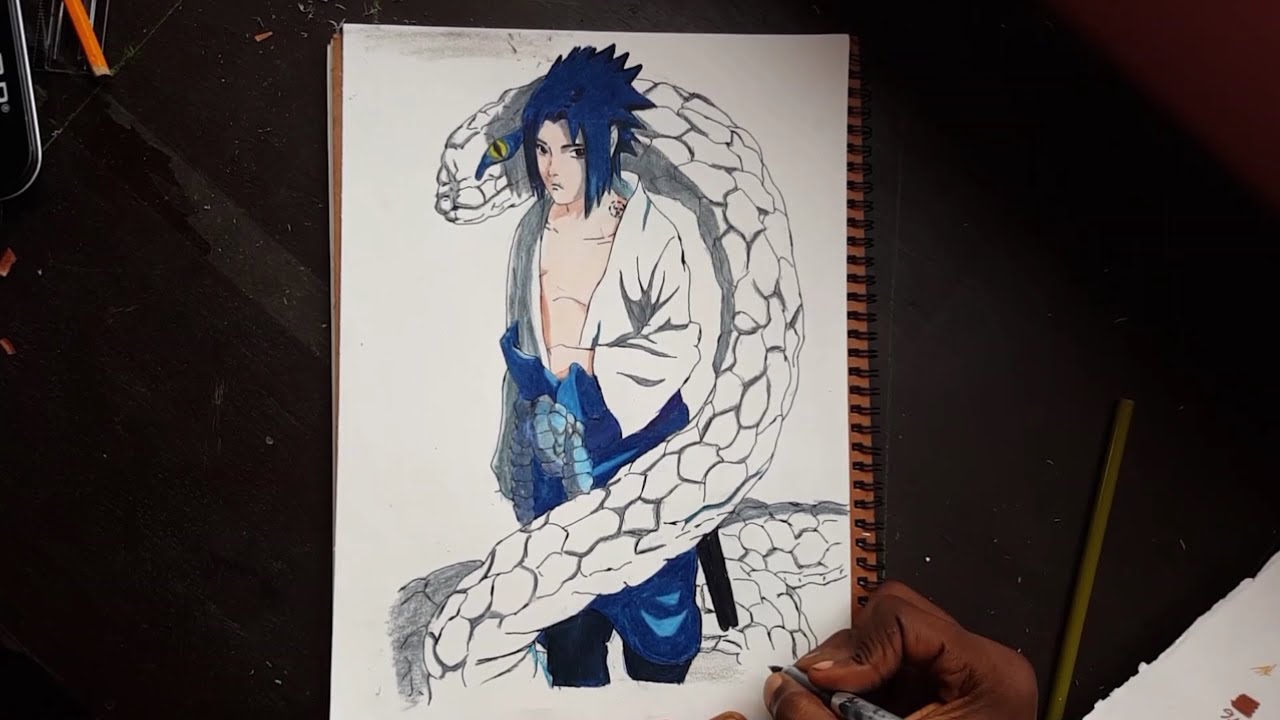 Drawing Uchiha Sasuke with Manda - YouTube
