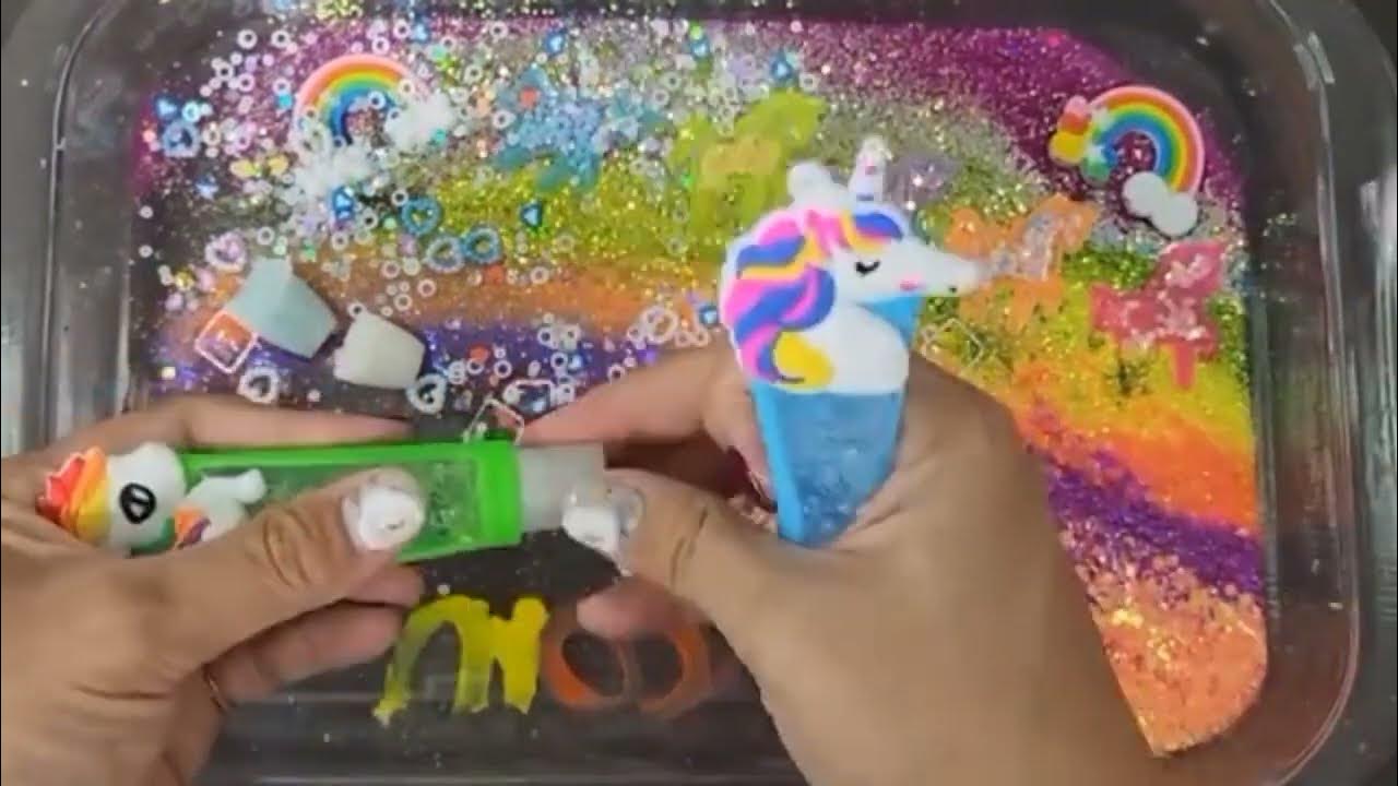 Rainbow UNICORN Slime Mixing Makeup Into Slime | Satisfying Slime Video ...