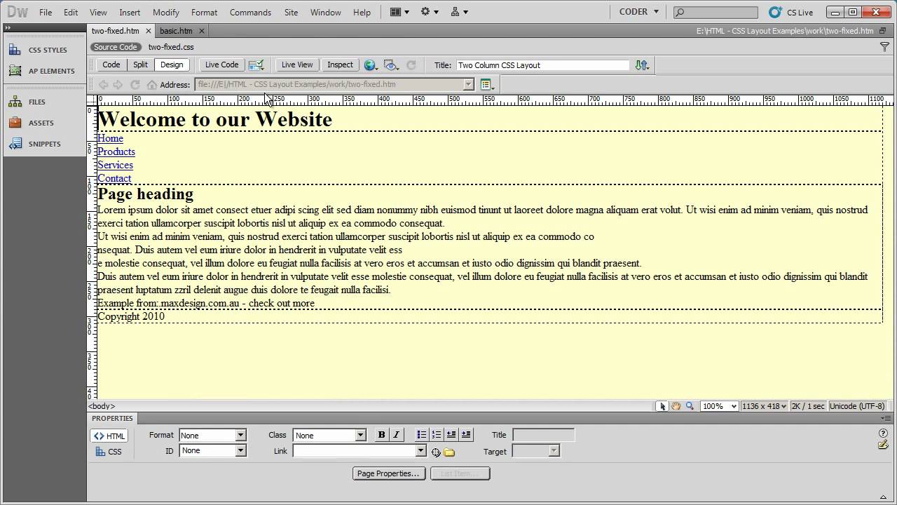 Creating A Two Column Css Layout Part Two Youtube 3471