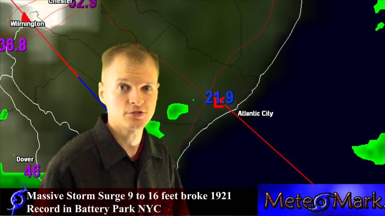 Hurricane SuperStorm Sandy landfall @ Atlantic City, NJ. Breaks ...