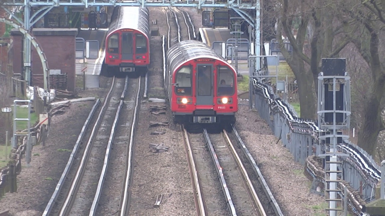 Central Line trains at Hainault and Fairlop - YouTube