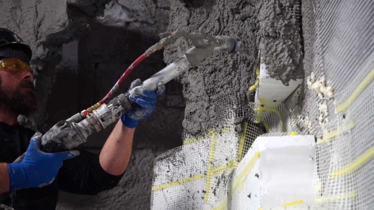 ToughTek S340e Sprays Mortar for Carved Concrete Sculpture - YouTube