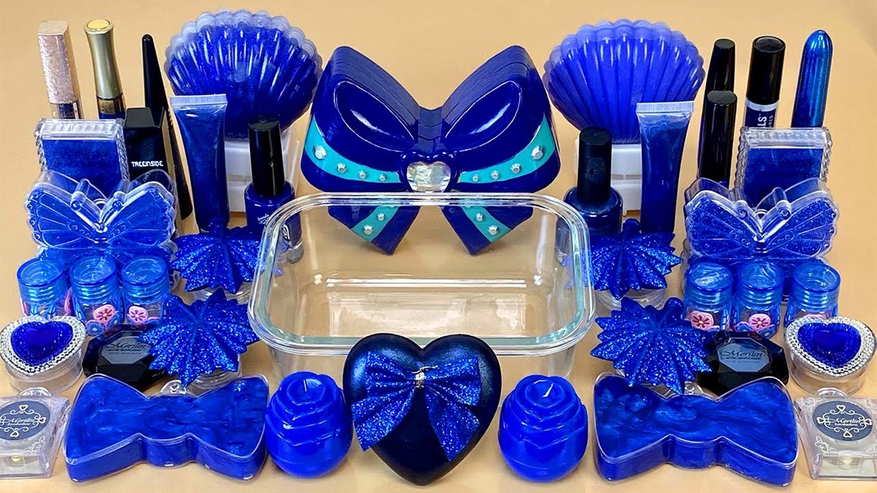 Navy BLUE SLIME 💙 Mixing makeup and glitter into Clear Slime 💯% ASMR ...