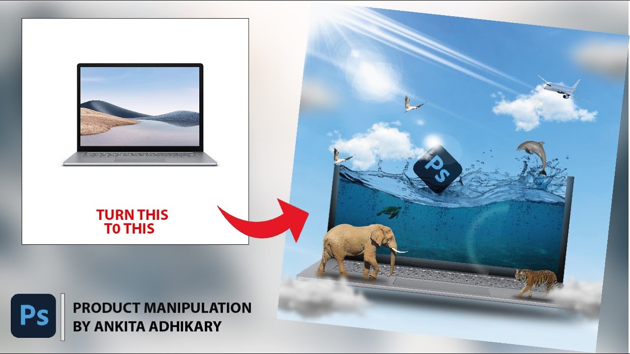 laptop product manupulation design | photoshop tutorial |sea product ...