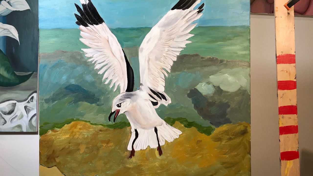 How I Paint a Seagull Flying Over Seascape Painting Tutorial Part 1 ...